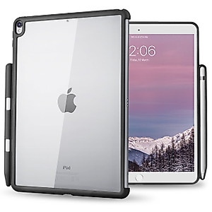 TineeOwl iPad Pro/Air 3 (10.5-inch) Case with Pencil Holder [Improved] Thin and Slim, Compatible with Apple Smart Keyboard and Smart Cover (Clear/Black)