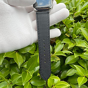 H2N Handmade Full Grain Leather Bands compatible with Apple Watch band 49mm / 45mm / 44mm / 42mm / 41mm / 40mm / 38 mm (38/40/41mm, Black/Navy blue)