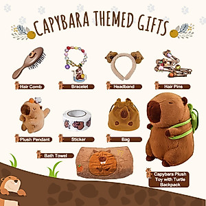 BEIMENWAI Capybara Plush Gifts for Girls 4 5 6 7 8 9 10+ Years Old, Kids Cute Capybara Toys with Stuffed Animal/Keychain/Bag/Bath Towel/Hair Pins/Bracelet/Headband, Christmas Birthday Plush Toys Set