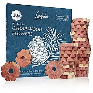 Cedar Wood Closet Freshener for Clothes Hangers: 30 Cedar Wood Flowers for Wardrobe Closet – Cedar Hangers – Wood Ring Pack – Closet Freshener LAVODIA