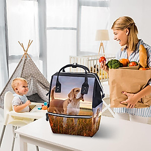 Large Baby Diaper Bag Backpack, Outdoor Beagle Dog Waiting Sunset Nappy Bag Travel Back Pack for Mom and Dad