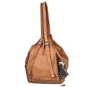 Locking Concealed Carry Leather Tactical Outdoors Sling Marley Backpack with Universal Holster and RFID Organizer (Cognac)