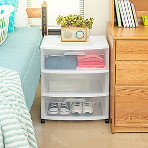 Sterilite 29308001 Home 3 Drawer Wide Storage Cart Portable Clear Container with Adjustable Casters for Home Organization and Storage, (2 Pack)