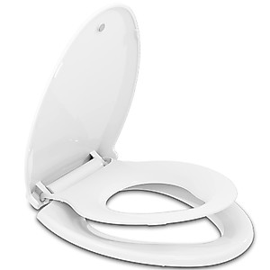 Hibbent Potty Training Toilet Seat, Built-in Magnetic Seat, Lid with Cover, Never Loosen and Slow Close Convertible Toilet Seat for Kids, Adult and Child (White, Elongated)