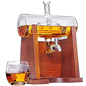 Whiskey Decanter, Glass Decanter Set with 2 Globe Whiskey glasses