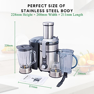 GOTMORE Juicer Machine, Blender & Grinder Combo 3 in 1 for Smoothies, Juice, Processing, Grinding & More 1300W Centrifugal Juice Extractor for Fruit Vegetable with 5 Speeds LCD Screen, Easy to Clean