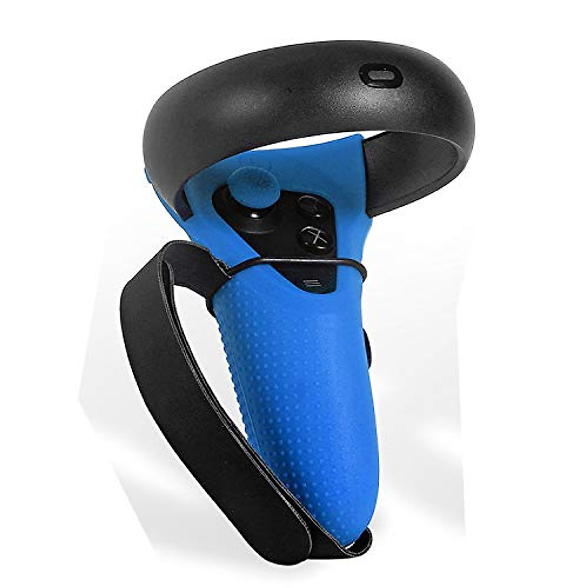 Hooshion 3 Set Handle Non-Slip Silicone Protective Case Joystick Cap Anti-Drop Leather Hand Strap for Oculus Quest/Rift S VR Headset (Blue)