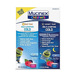 Mucinex Children's Day & Night Combo Pack, Kids Cold Medicine / Kids Cough Medicine, Daytime Cold Medicine & Night Time Cold and Flu Medicine, Mucinex Kids Medicine, Berry Flavor Liquid (2 X 4 Fl Oz)