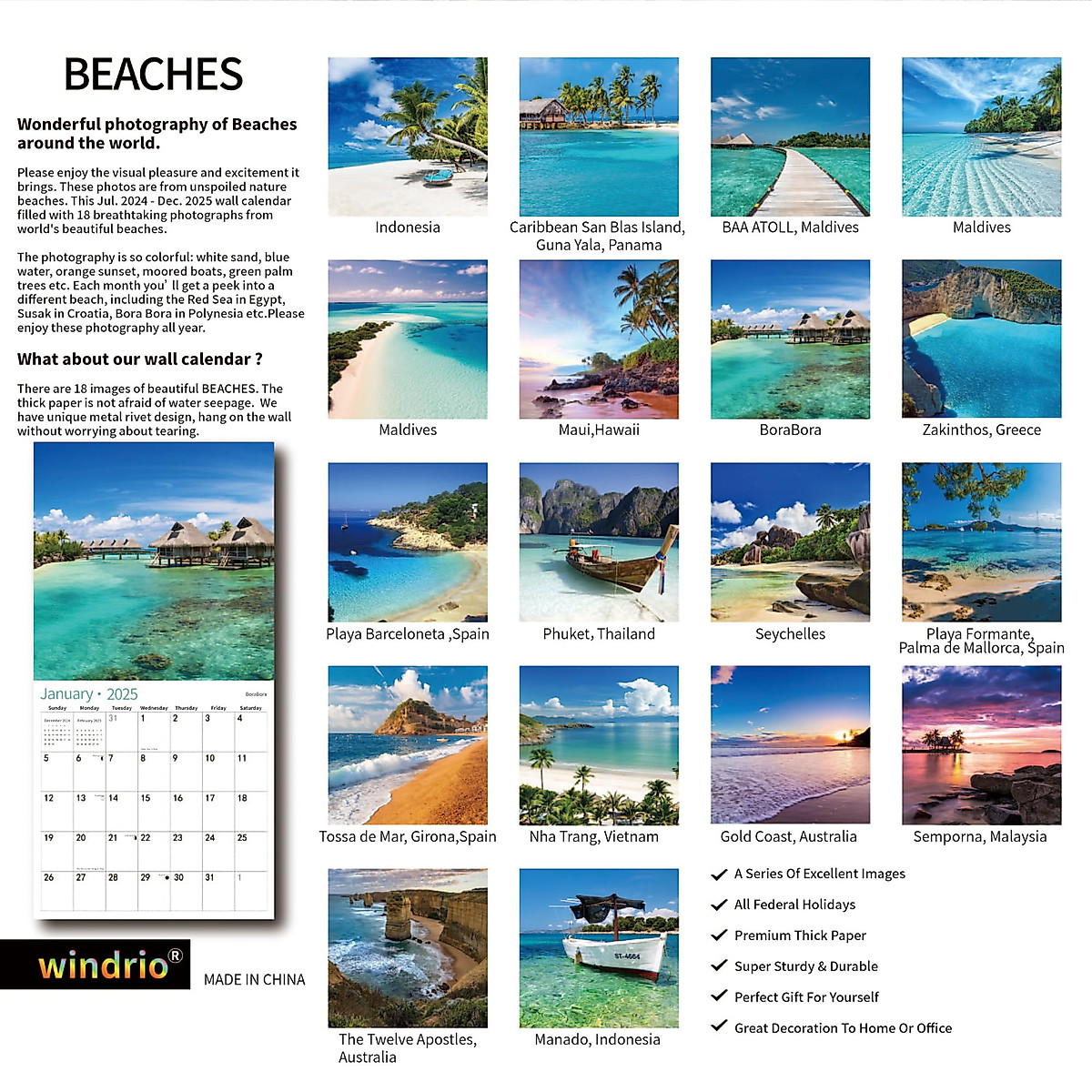 2024 Wall Calendar,Calendar 2024, November 2023 - December 2024, Wall Calendar Sunset, 12" x 24" Opened,Full Page Months Thick & Sturdy Paper for Gift Perfect Calendar Organizing & Planning