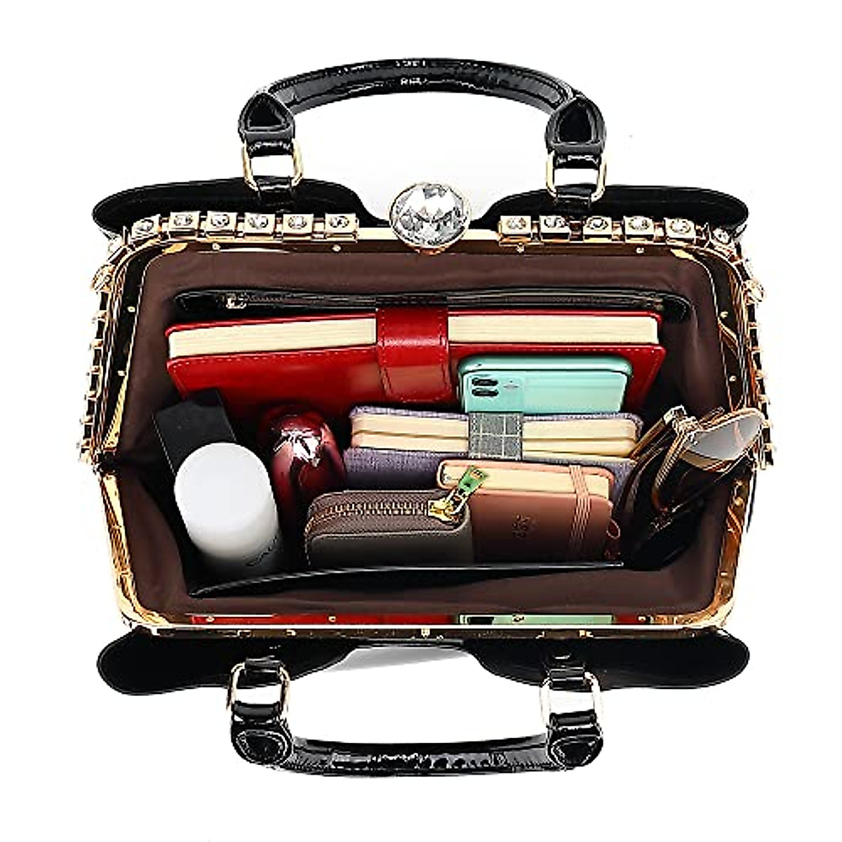 Style Strategy black purses patent leather Satchel handbags for women Top Handle with kiss lock Shoulder bags crossbody for women