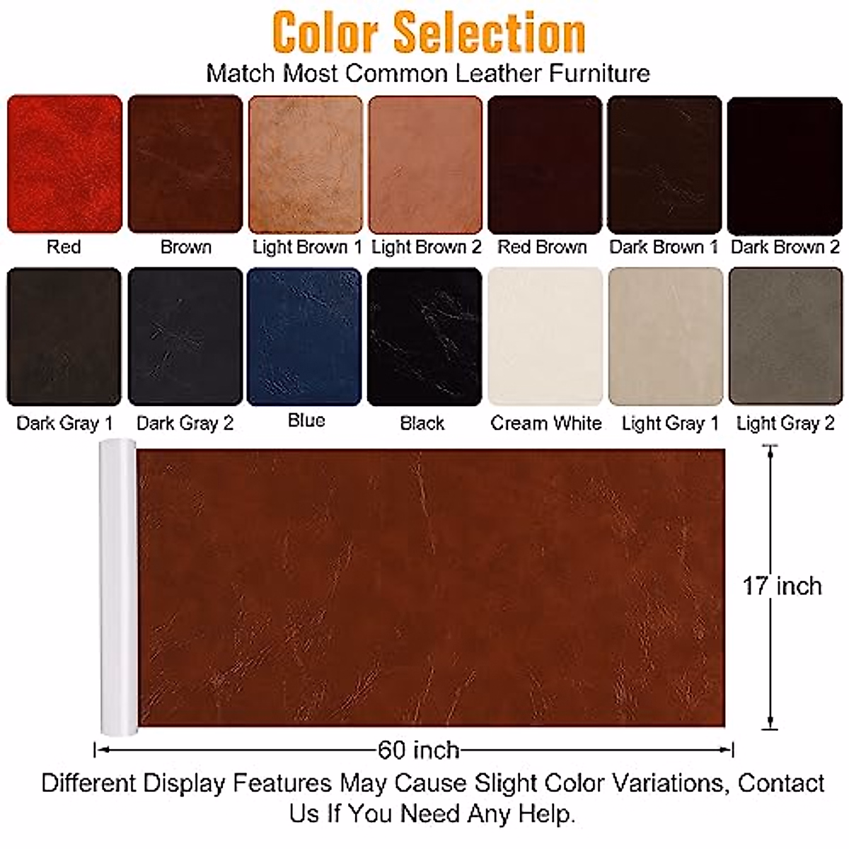 ILOFRI 17x60 Inch Smooth Leather Repair Patch Tape for Car Seat, Self Adhesive Leather and Vinyl Repair Patch Kit for Furniture, Couches, Upholstery, Interior, Boat Seat, Sofa - Brown