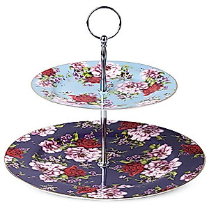 BTaT - Floral 2 Tier Round Porcelain Cupcake Stand, 2Tier Serving Tray, Dessert Stands, Tea Party Supplies, Party Table Decoration, Dessert Display Stands, Cookie Trays for Parties