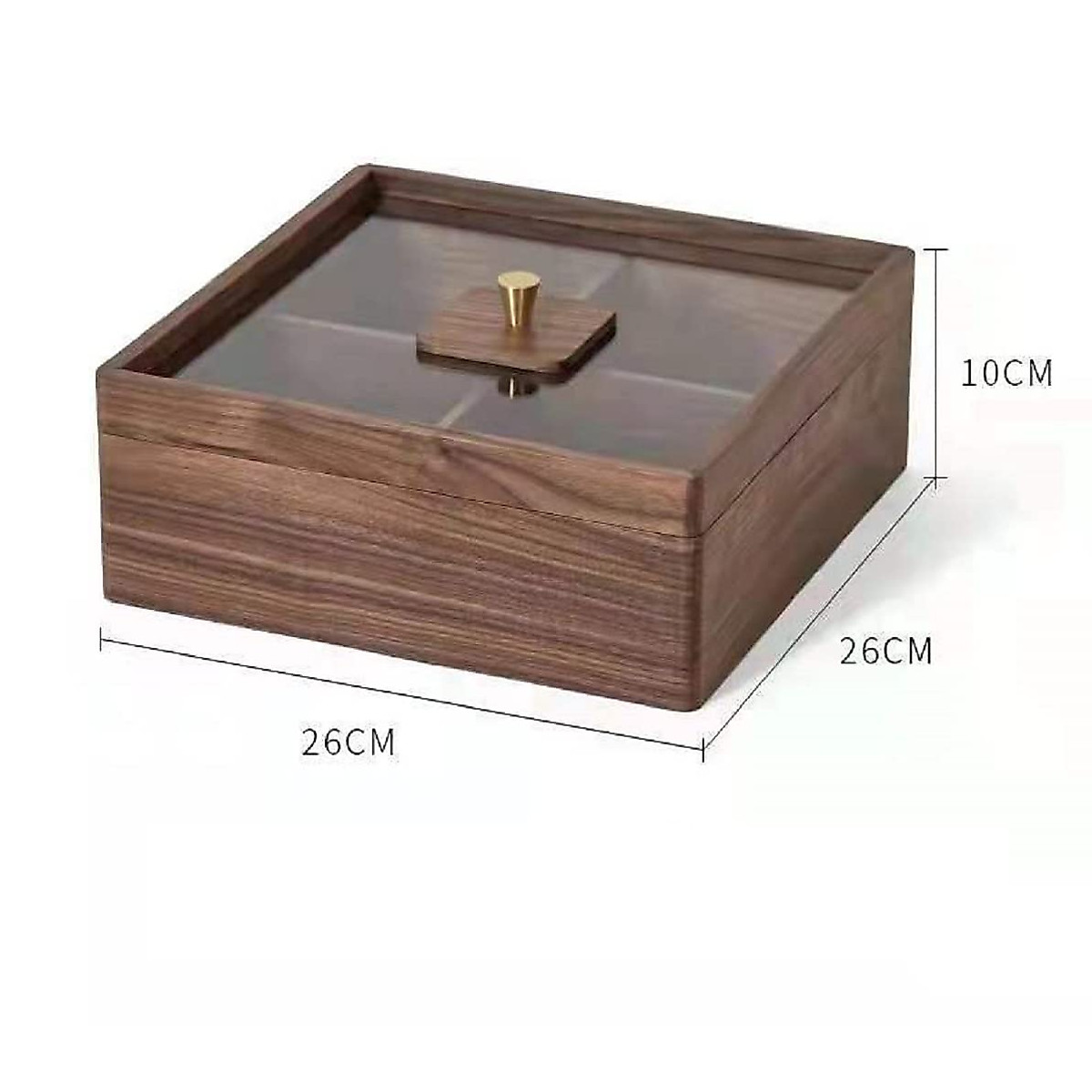 Show Box Solid Black Walnut Wood Snack Storage Container Collectable Box Case for Candy and Nuts with Glass Lid Cover Top, 4 Compartments S