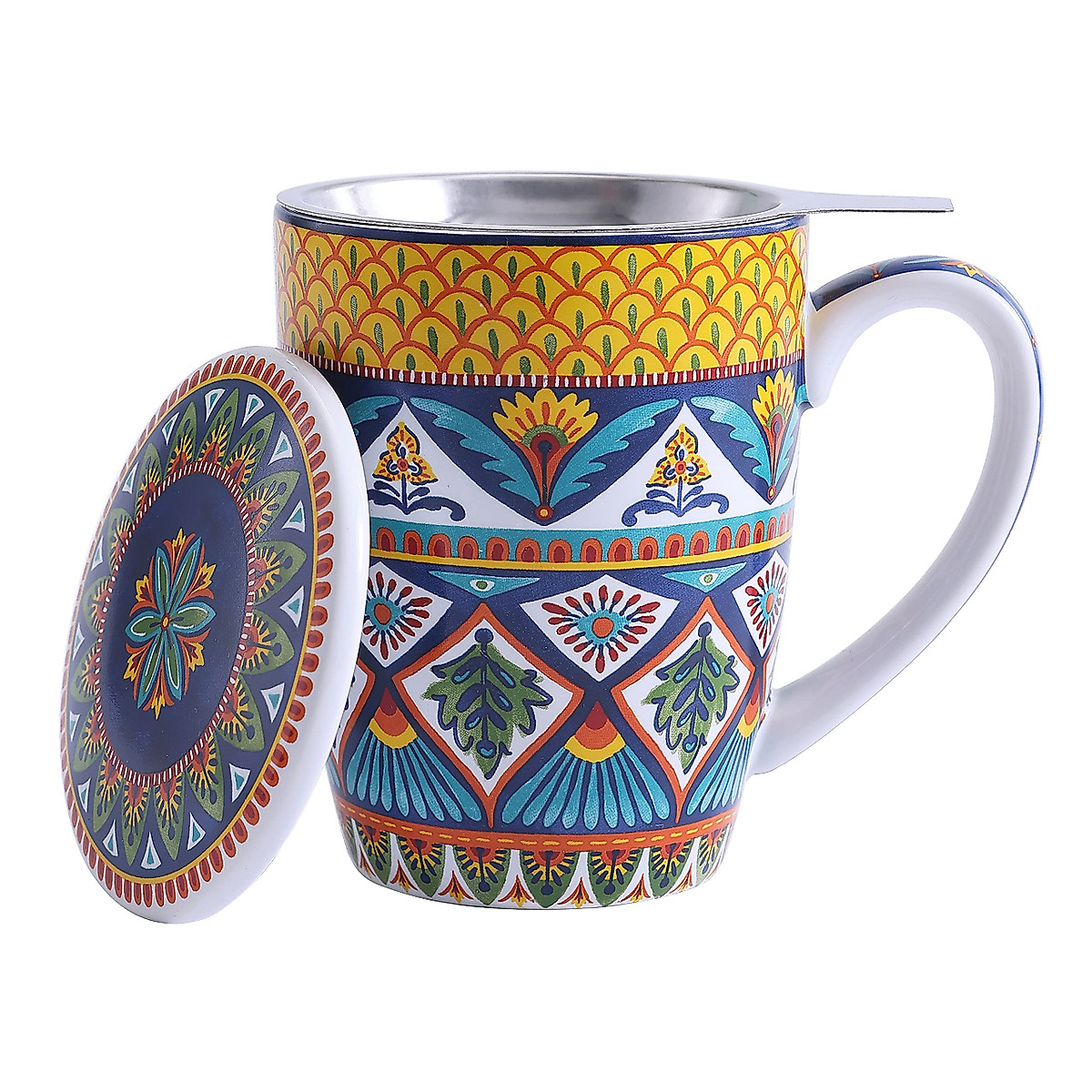 Bico Havana 12oz Porcelain Tea Mug with Infuser and Lid, Microwave & Dishwasher Safe