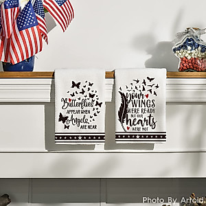 Artoid Mode Butterflies Wings Motto Veterans Day Kitchen Towels Dish Towels, 18x26 Inch Memorial Day Decoration Hand Towels Set of 2