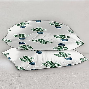 Cartoon Cactus Satin Pillow Cases Silk Satin Pillowcase for Hair and Skin Standard Set of 2 Super Soft Silk Pillowcase with Envelope Closure (20x26 in)
