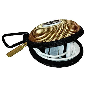 CASEBUDi Round Earbud and Phone Charger Storage Case with Carabiner | Limited Edition Gold Ballistic Nylon