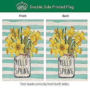 CROWNED BEAUTY Hello Spring Garden Flag Floral Mason Jar Stripes 12×18 Inch Double Sided Outside Vertical Holiday Yard Flag