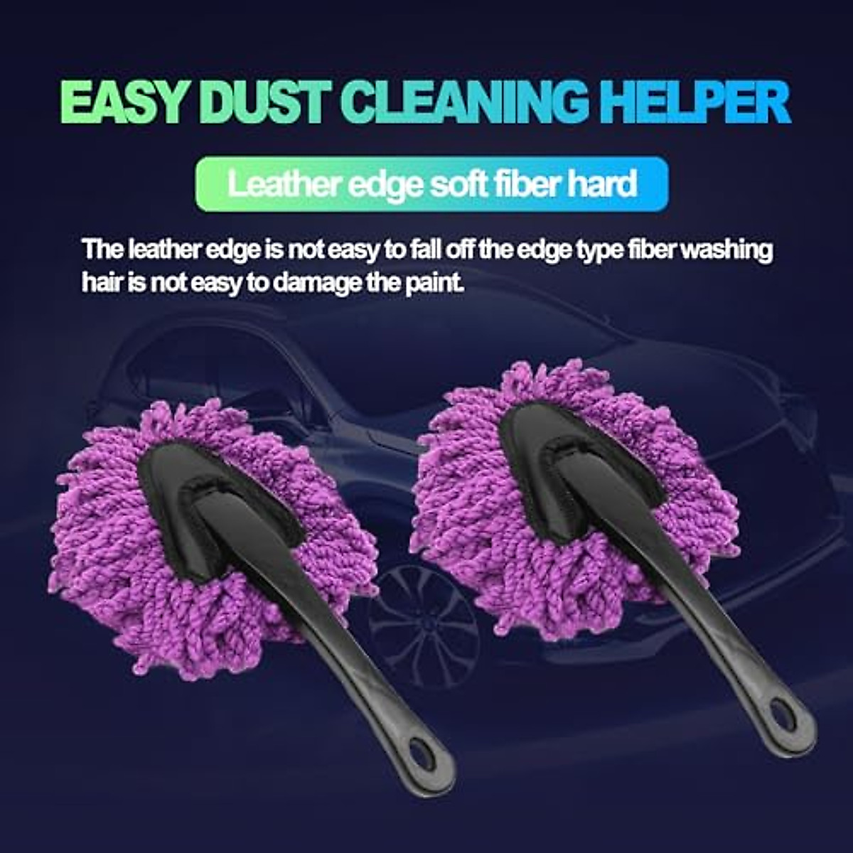 2 PCS Microfiber Car Duster Brush, Soft Scratch Free Dashboard Cleaning Brush, Car Removable Wax Brush, Universal Car Inside Outside Detail Brush, Car Vents Computer Home Cleaning Tool (Purple)