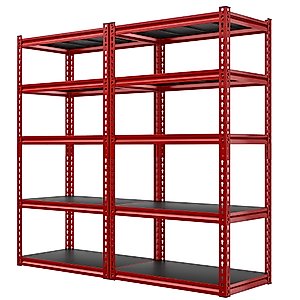 REIBII 72"H Garage Shelving Heavy Duty Storage Shelves Adjustable Garage Storage Shelves 1750LBS 5 Tier Metal Shelving Unit for Storage Shelving Storage Rack 72"H x 16.8"D x 31.8"W Red Black 2 Pack