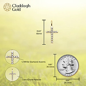 Religious Jewelry 14K Yellow Gold 1/20 Cttw Diamond Accented Dainty Linear Cross Charm Pendant (K-M Color) - Pendant Only