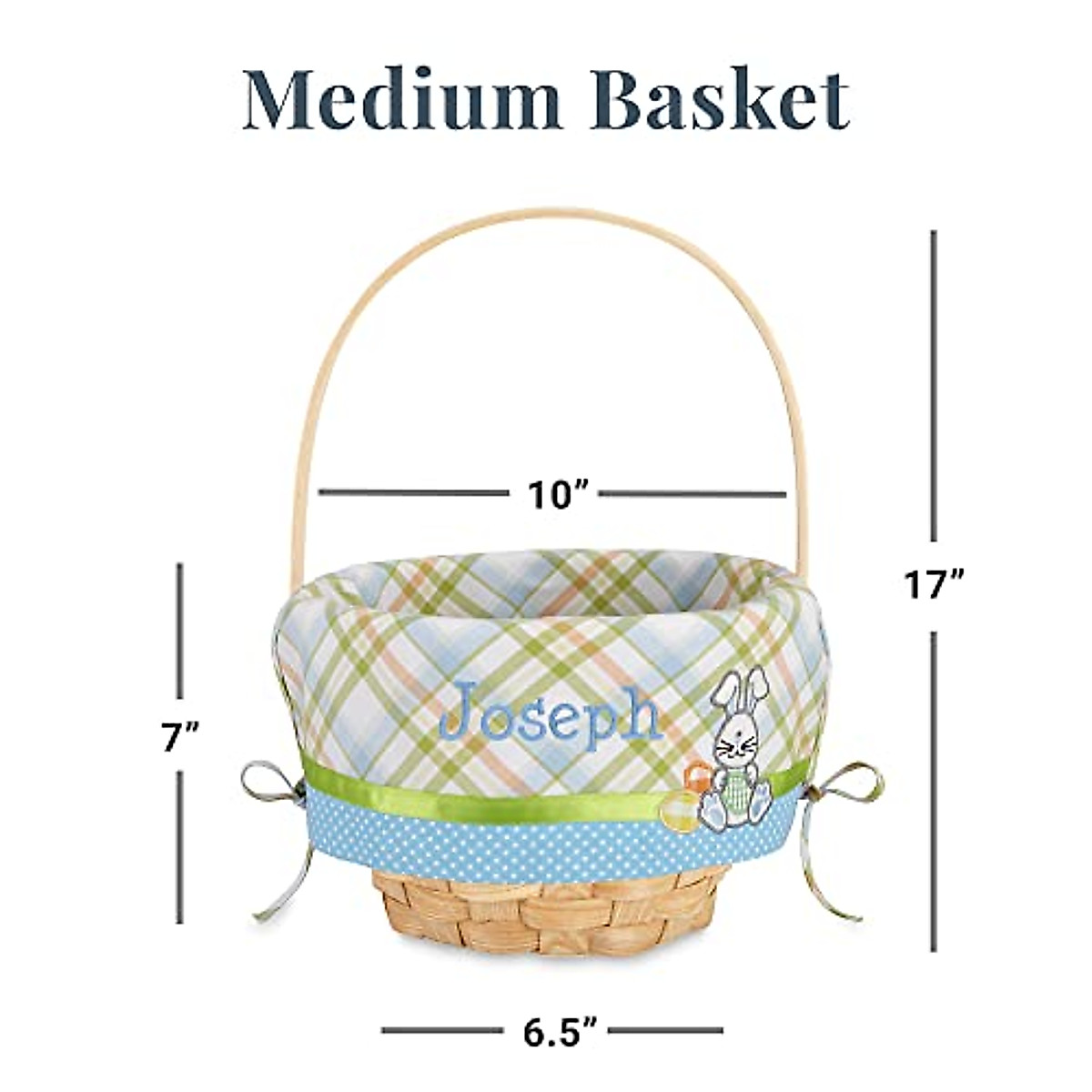 Let's Make Memories Personalized Easter Basket - Create Your Own - Wicker Basket - Embroidered Liner - Medium - Pink Bunny Applique