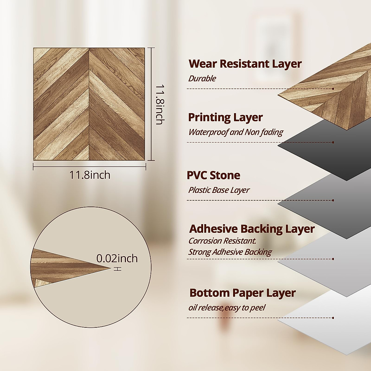 Peel and Stick Floor Tile, 12-Inch Vinyl Flooring 20 Tiles, Peel and Stick Flooring, Self Adhesive DIY Flooring for Kitchen, Dining Room, Bedrooms & Bathrooms