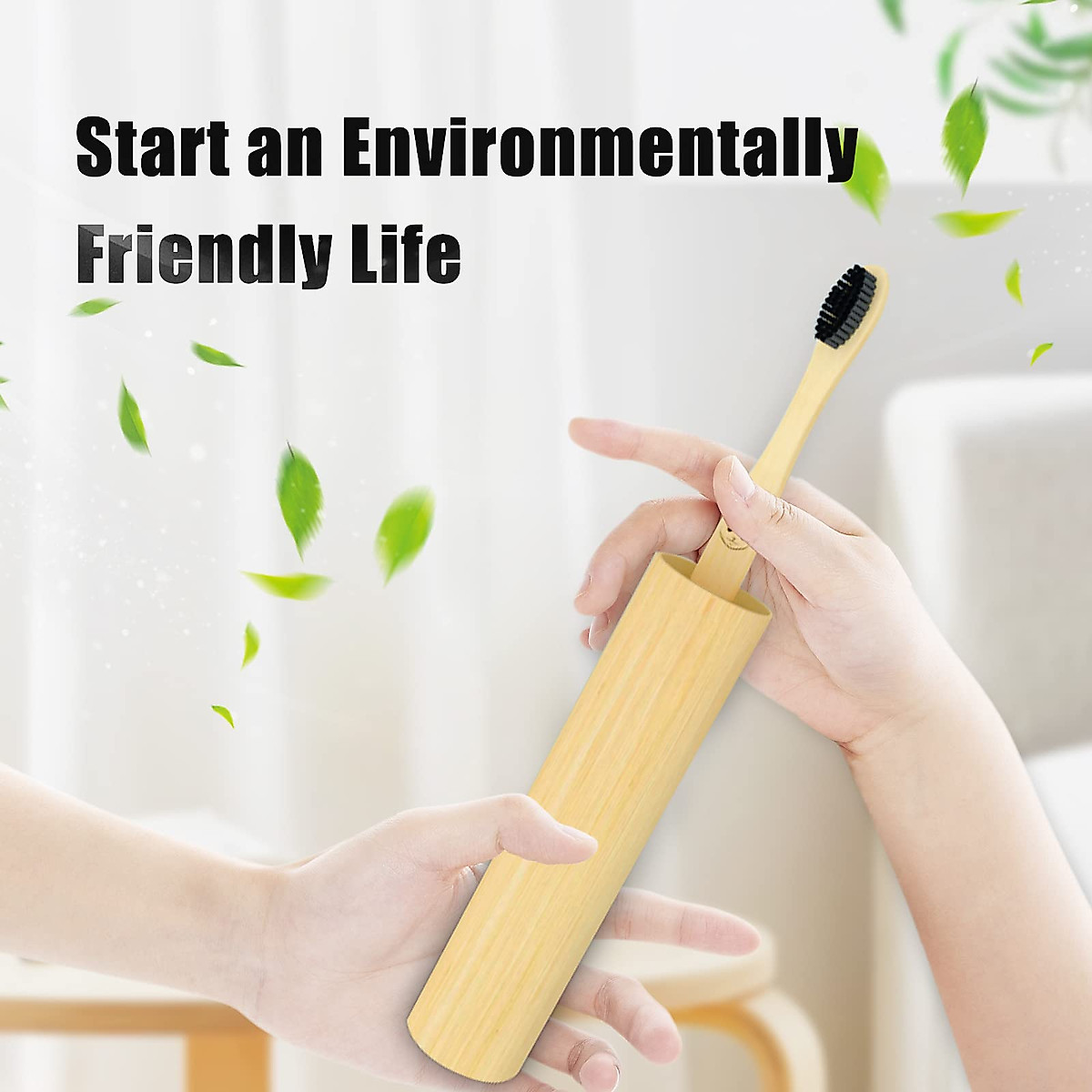 Y-Kelin Travel Toothbrush & Dental Floss Kit - 4 Pcs Bamboo Charcoal Soft Bristles Toothbrush Toothbrush with Toothbrush Case Holder & Natural Charcoal Dental Floss for Sensitive Adult Teeth