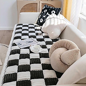 Funnyfuzzy Cream-Coloured Large Plaid Square Pet Mat Bed Couch Cover,Dog Blankets for Large Dogs, Funny Fuzzy Couch Cover,Waterproof Blanket Dog Bed Cover Pet Blanket
