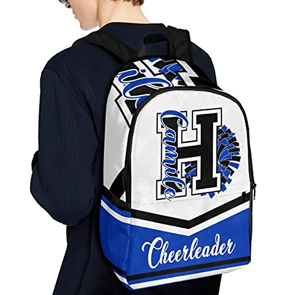 Yeshop Cheerleader Black Blue 1 Personalized Backpack for Teen Boys Girls,Custom Travel Backpack Bookbag Casual Bag Name Gift