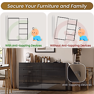 ZORPLIX Black Dresser for Bedroom, 10 Drawer Dresser, High Gloss Modern Dresser, 55" Long Dresser TV Stand, Large Double Dresser Chest of Drawers for Bedroom