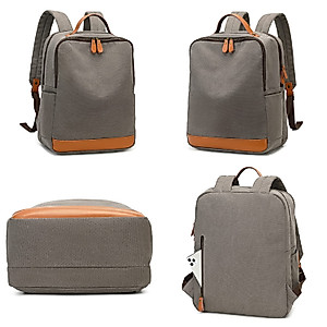 Shaelyka Canvas Laptop Backpack for Women & Men, Water-resistant Travel Backpacks Lightweight, Fit for 15.6 inches Laptop, Grey