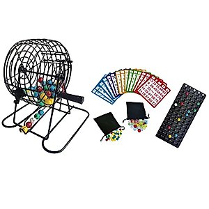 SEETOOOGAMES Deluxe Bingo Game Set,6 Inch Metal Cage, 300 Bingo Chips with a Bag, 75 Bingo Balls with a Bag, 50 Bingo Cards, Plastic Master Board
