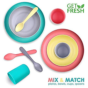 GET FRESH Bamboo Kids Plates Set – 4-pack Reusable Bamboo Dinner Plates for Kids and Toddlers – Colorful Bamboo Fiber Childrens Dinnerware Set – Kids Bamboo Tableware Plates for Everyday Use