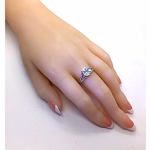 101 Facets 2 Carats Realistic Princess Cushion Cut NSCD Simulated Diamond Solitaire Split Shank Ring 925 Silver Platinum Plated RSPLIT90