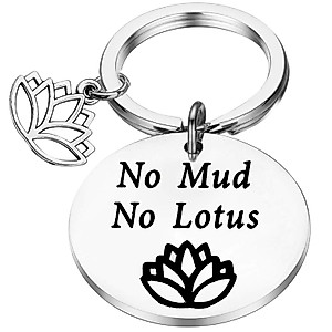 BEKECH Inspirational Yoga Keychain No Mud No Lotus Keychain Lotus Flower Yoga Jewelry Yogi Gift Yoga Lover Gift (silver)