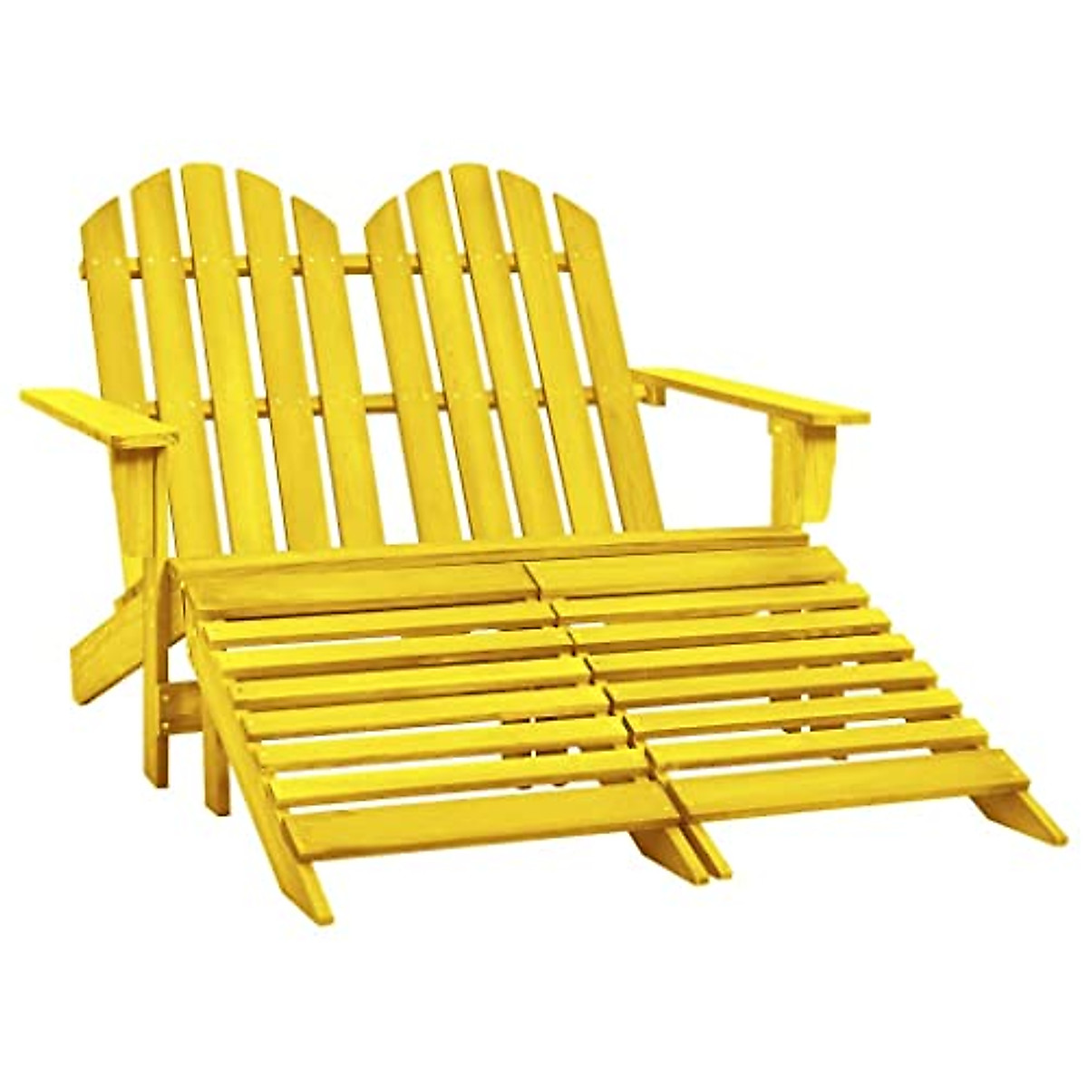Tidyard 2-Seater Patio Adirondack Chair&Ottoman Fir Wood Yellow Outdoor Fire Pit Chair Wooden Garden Armchair for Porch Pool Lawn Deck Backyard Balcony Outdoor