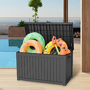 AMNOOL 230 Gallon Deck Box Waterproof Resin Large Outdoor Storage Box with Lid Lockable Side Table or Extra Seating for Patio Furniture, Patio Cushions, Gardening Tools, Pool and Sporting Goods