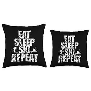 Eat Sleep Ski Repeat for Ski Holidays Skiers Eat Sleep Repeat Snow Skiing Winter Sport Skier Throw Pillow, 16x16, Multicolor