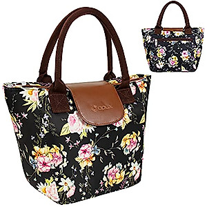 opux Lunch Bag Women, Insulated Lunch Box For Women, Large Womens Lunch Tote Work Office, Cute Soft Cooler Food Meal Prep Organizer, Cute Floral Lunch Purse Picnic Travel Beach, Flower Black