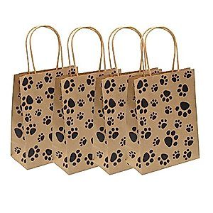 YYaaloa 30pcs Small Gift Bags with Handle Bulk Paw Print Brown Party Favor Paper Shopping Bags for Kids Birthday Xmas Party Supplies Retail Bags (Paw Print Brown, Small 30pcs)