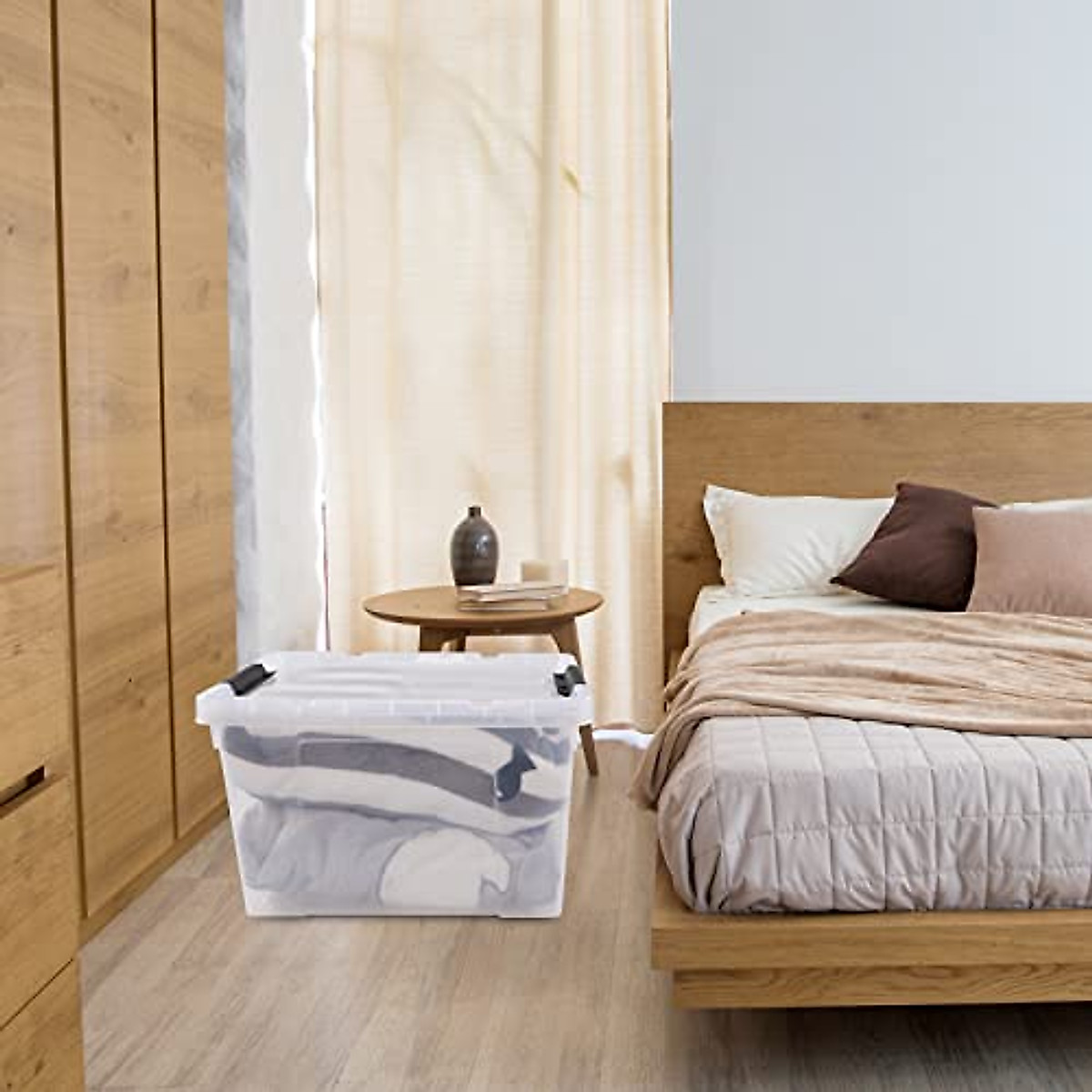 Afromy 4-Pack 35 Quart Plastic Storage Bins with Lid, Latching Stackable Utility Tote, Clear