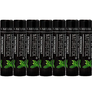 7-Pack Black Peppermint Lip Balm for Men and Women. Attractive Black Stick Gift Set by Naturistick. 100% Natural. Best Beeswax Chapstick for Healing Dry, Chapped Lips. Made in USA