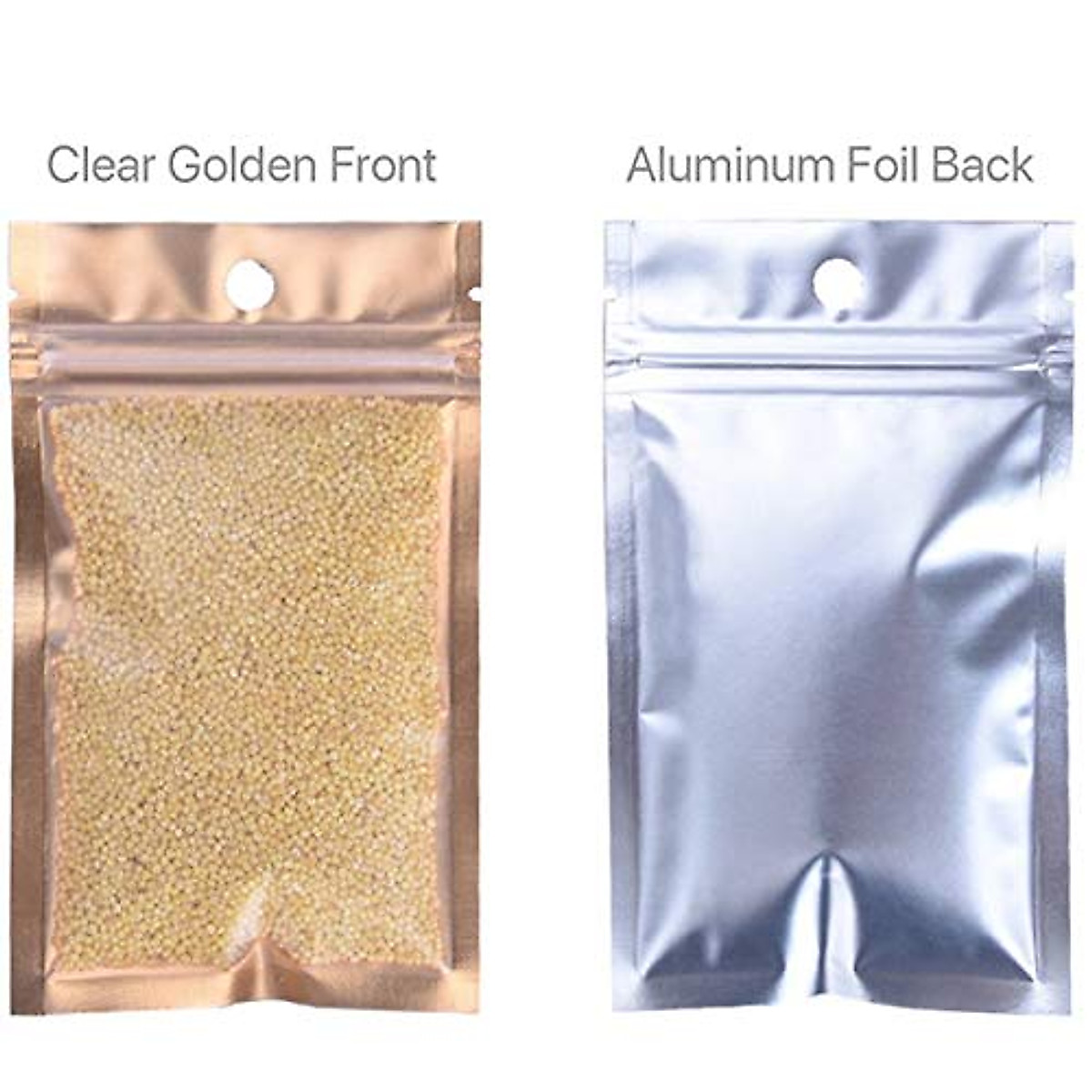 50 Pcs Clear Golden Zip Lock Mylar Bags Aluminum Foil Resealable Plastic Valve Zipper Pouches Bulk Food Storage Foil Lined Grip Seal Wrap (13cm x 8cm)