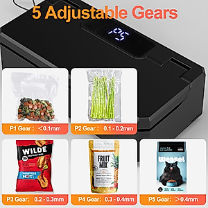 Mini Bag Sealer,3 in 1 USB Rechargeable Heat Sealer and Cutter,5 Adjustable Gears Chip Bag Sealer,with 3000mAh Battery and 3.8" Heating Strip Seal for Chip Bags, Plastic Bags, Snack Bags (Black)
