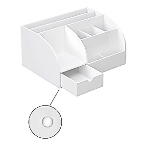 FEMELI Office Desk Organizer and Accessaries,Acrylic Desk Organizer with 8 Compartments +1 Drawer(White)
