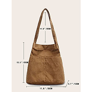 WDIRARA Women's Corduroy Hobo Bags Shopper Tote Bag Side Pocket Shoulder Handbags Brown one-size