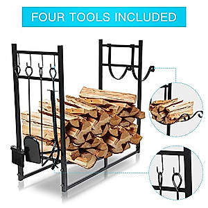 Aomedeelf Firewood Rack Outdoor Indoor Fire Wood Holder Firewood Log Rack Fire Wood Rack Heavy Duty Firewood Wood Storage with Kindling Holder