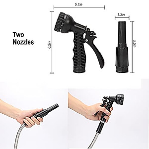 Metal Water Hose 100 ft - Stainless Steel Water Hose with 2 Nozzles, Outdoor Portable, Lightweight, Tangle Free & Kink Free, Heavy Duty, High Pressure, Flexible, Dog Proof