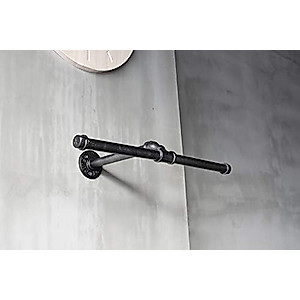 Y-Nut Wall Mounted Industrial Pipe Cloth Hanger Rack, Heavy Duty Rustic Iron Steampunk Style, Black Electroplated Finish with Mounting Hardware Included, Rust Free
